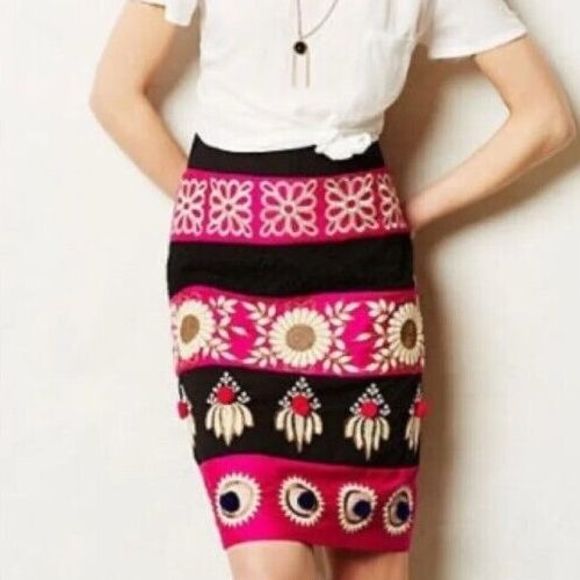 leifsdottir | Skirts | Anthropologie Leifsdottir Boho Skirt Sz Catrina Embroidered Pom Lined ...